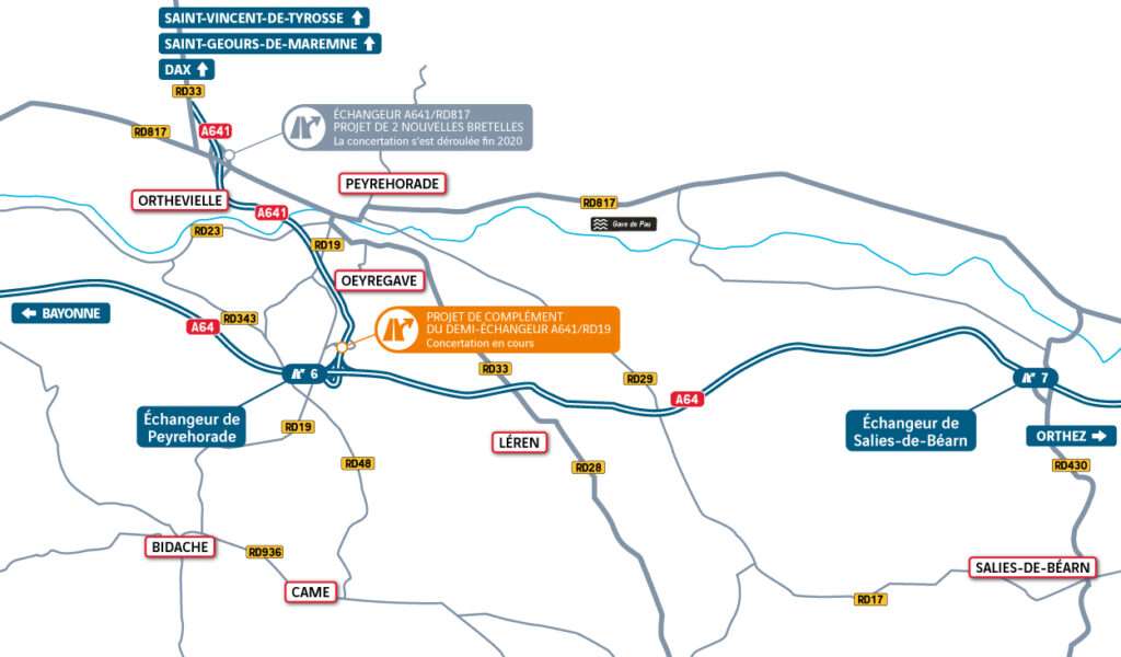 Projet de complément du demi-échangeur A641/RD19 - A64 : A64